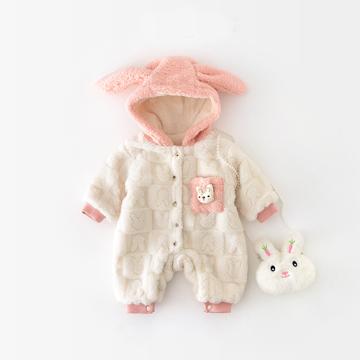 Eschimos de pluș cu elemente 3D și glugă Milk & Honey Bunny - Infant Joy